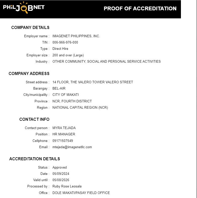 Working at Imagenet Phils., Inc. company profile and information ...